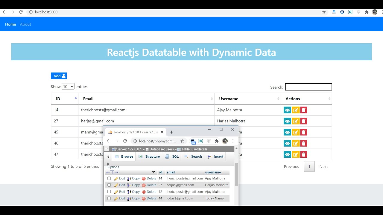 Reactjs Datatables With Dynamic Data Youtube
