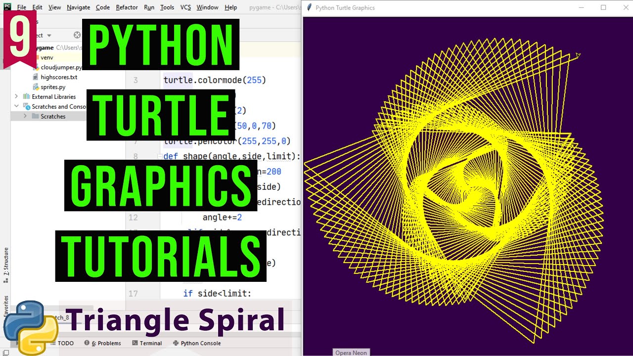 Triangle Spiral With Python Turtle Python Turtle Graphics Tutorial 9