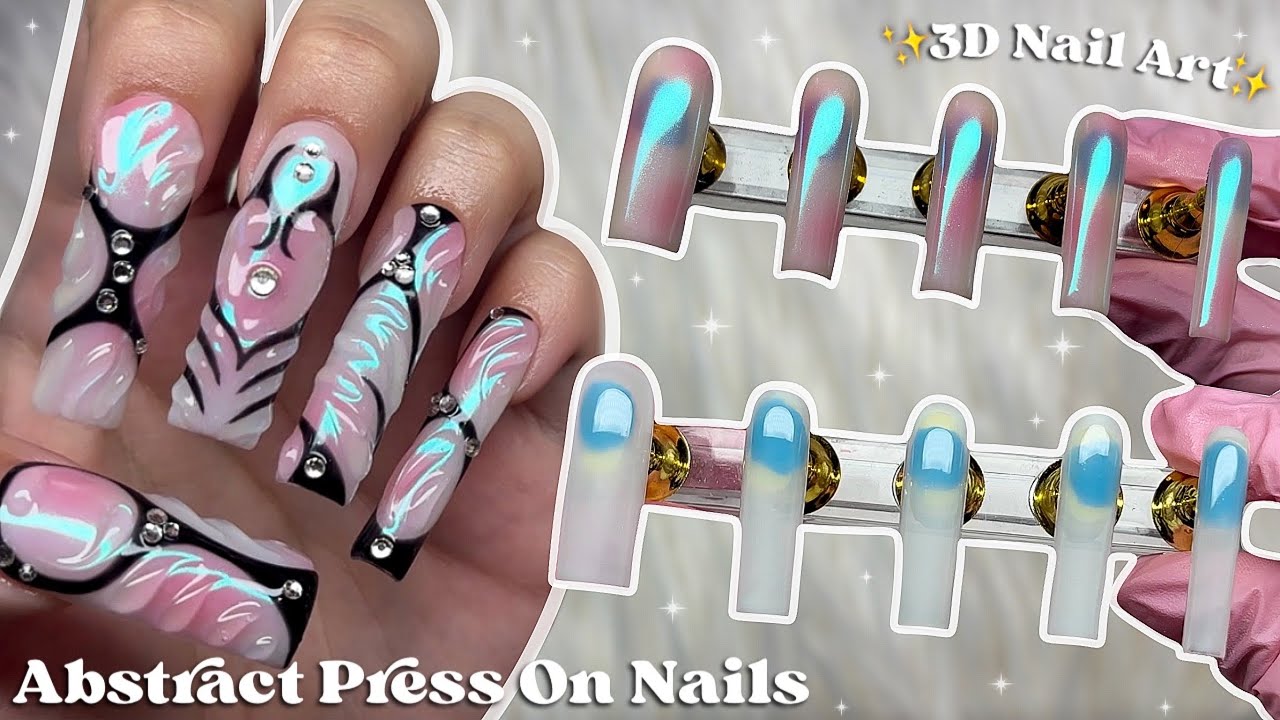 Abstract Press On Nails How To Make Press On Nails 3d Nail Art Asmr