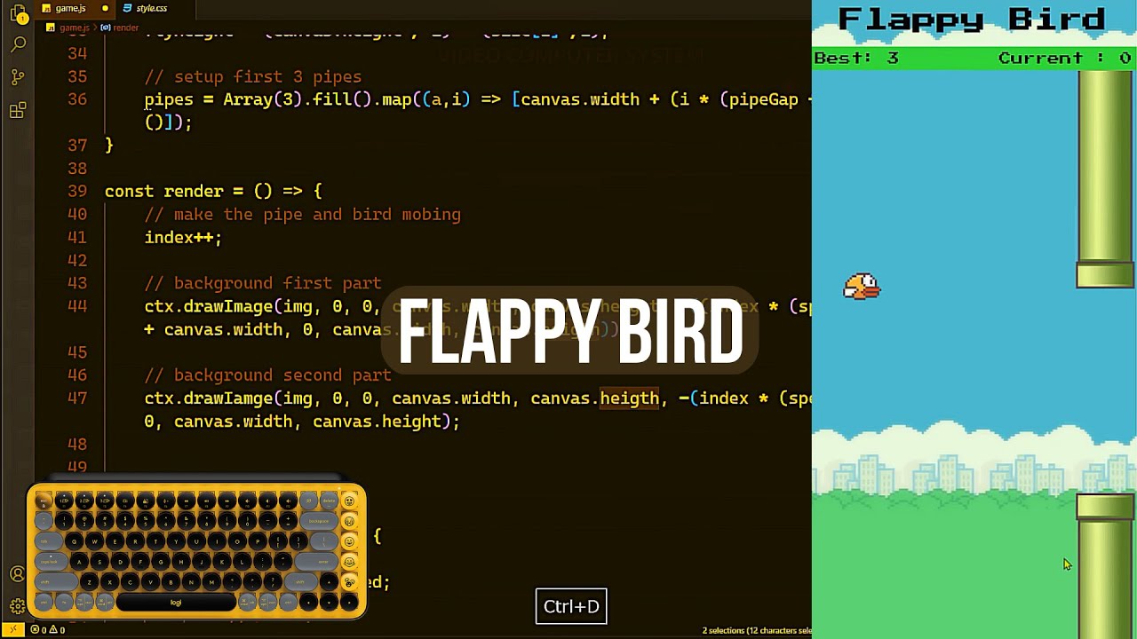 Asmr Programming Retro Coding Flappy Bird Game In Javascript No