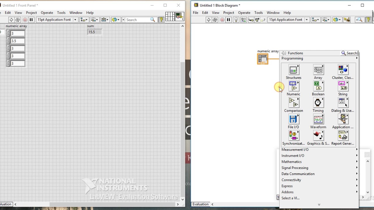 Labview Numeric Palette 07 Add Array Elements Multiply Array