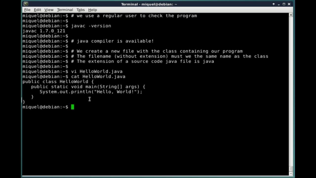 Hello World Using Java And Linux Console Installing Jdk Youtube