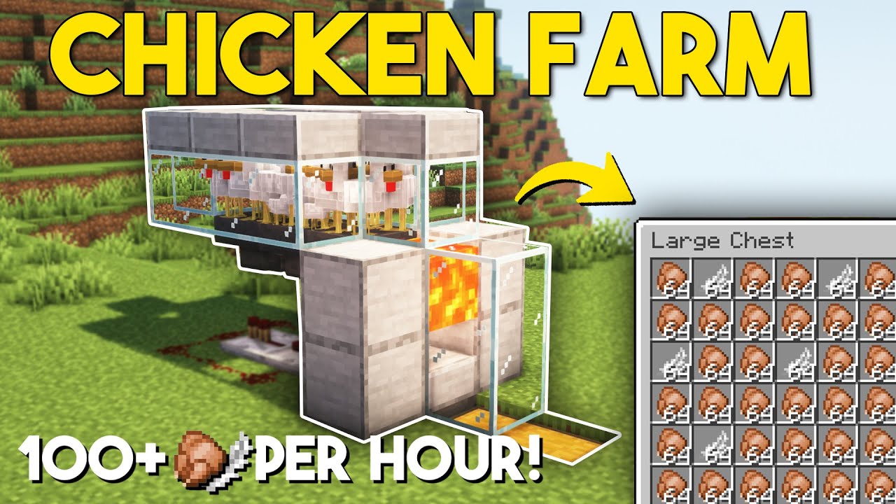 Easy Automatic Chicken Farm In Minecraft 1 20 100 Per Hour Tutorial