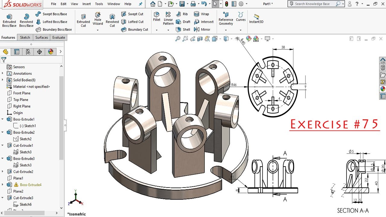 Solidworks Tutorial Exercise 75 Crown Youtube