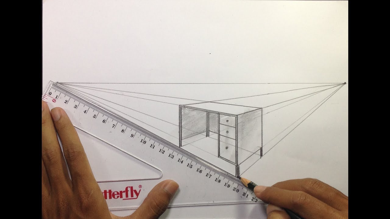 How To Draw A Office Table In Two Point Perspective Youtube