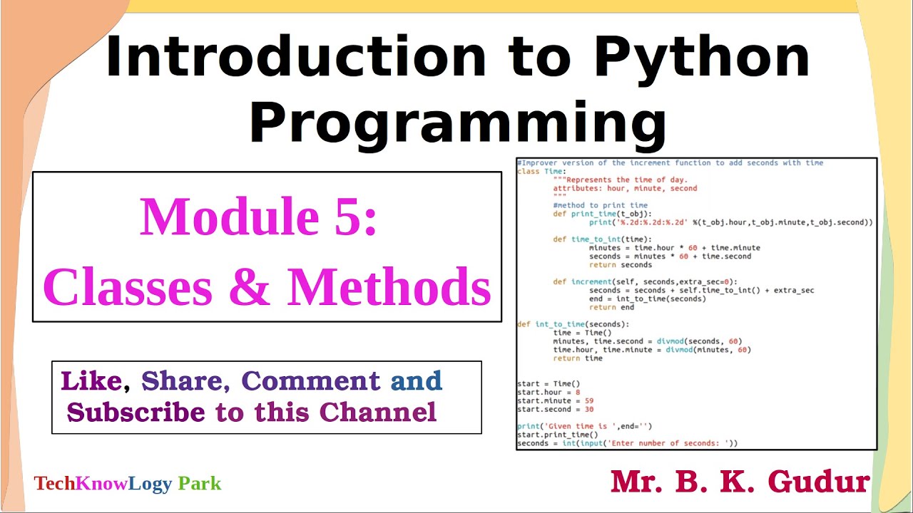 Classes And Methods In Python Module 5 Introduction To Python