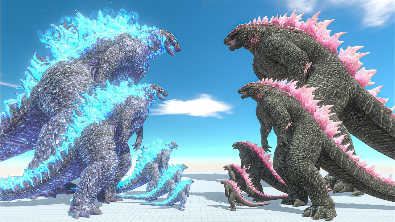 Supercharged Godzilla Vs Evolved Godzilla Blue And Pink Most
