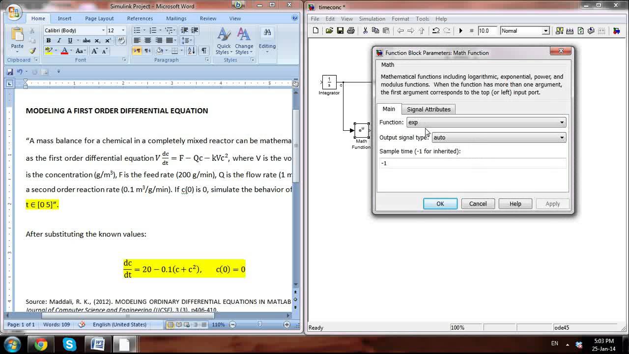 Tutorial Modeling Ordinary Differential Equations In Matlab Simulink