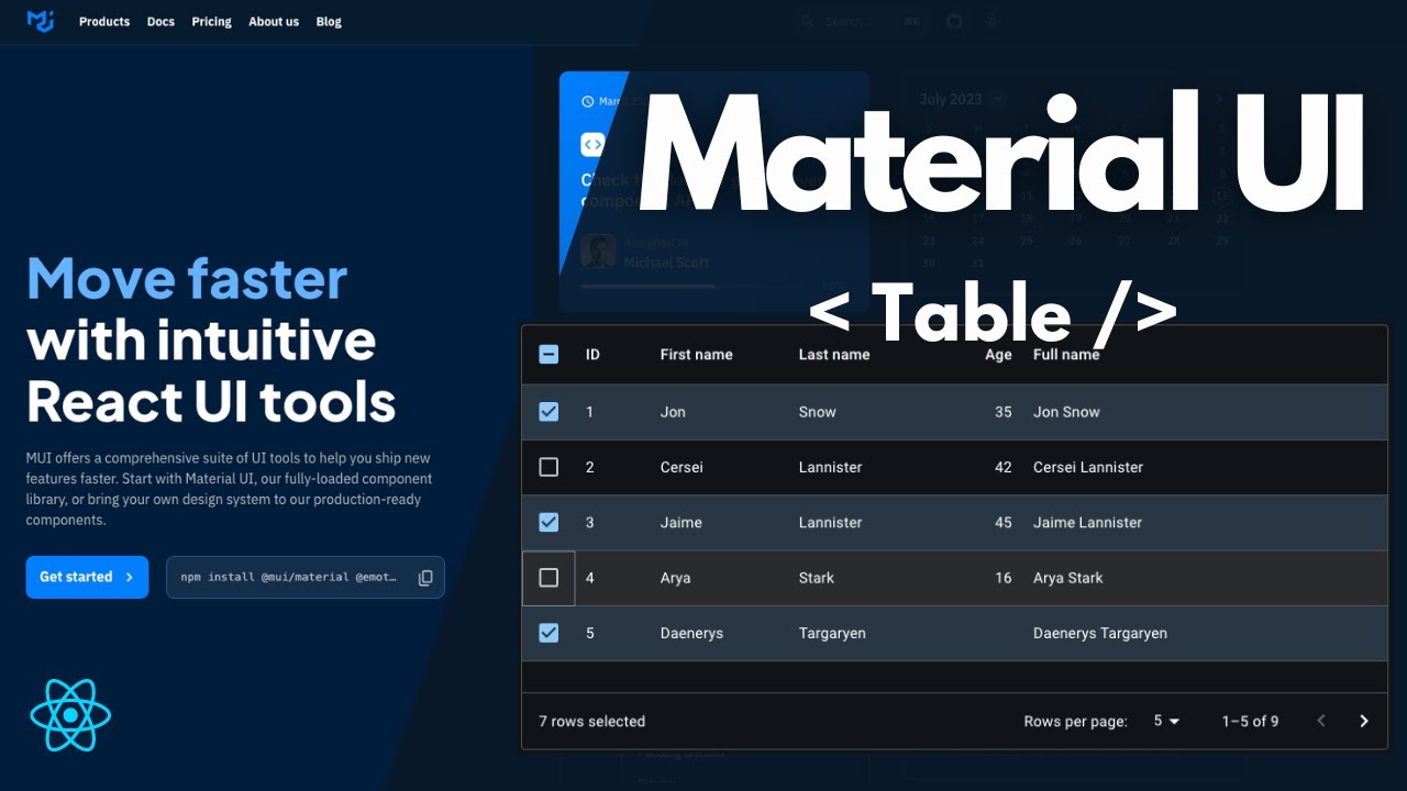 Data Tables Learn Material Ui Components In React Youtube