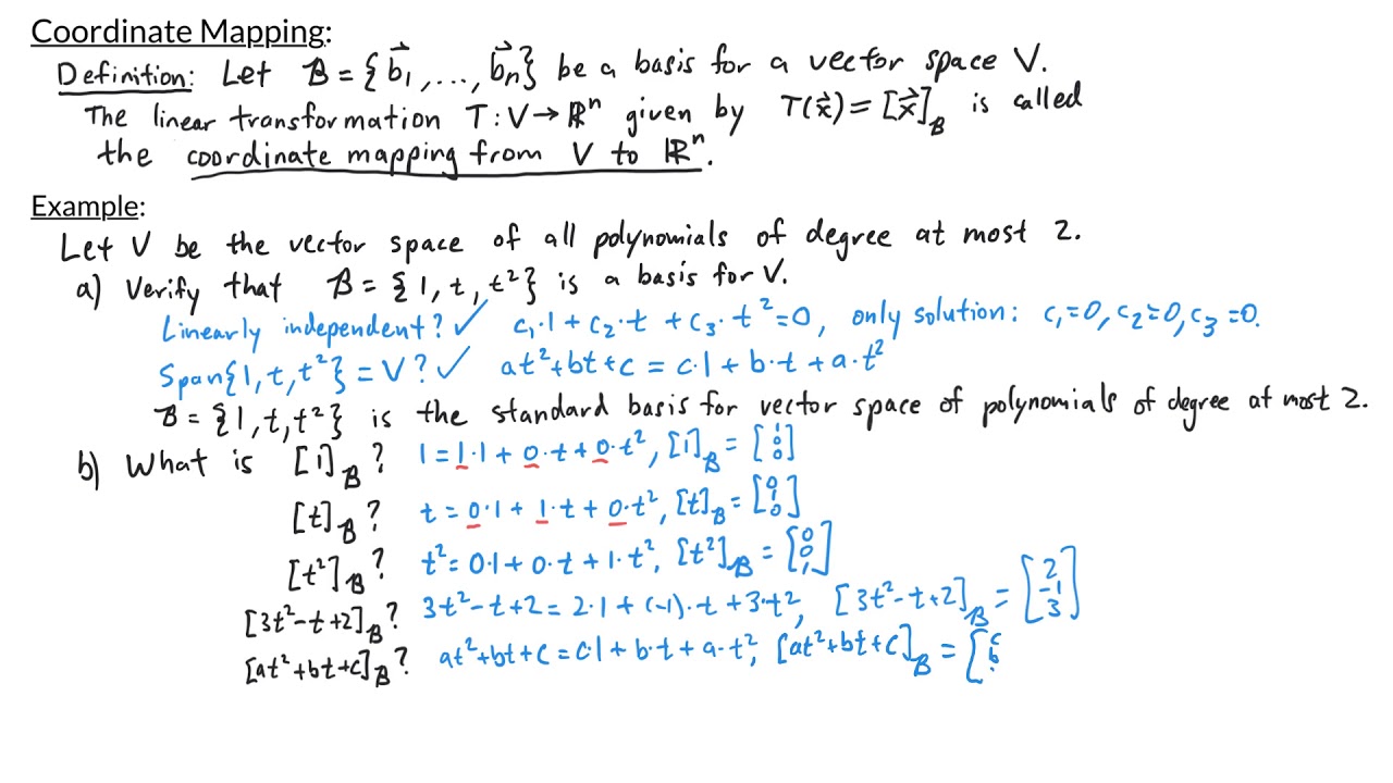 Intro To Linear Algebra Coordinate Mapping Youtube