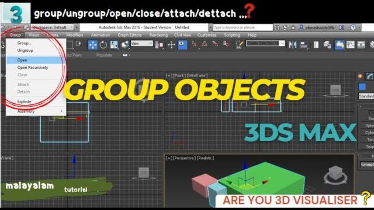 Group Object Group Ungroup Open Close Attach Detach 3ds Max