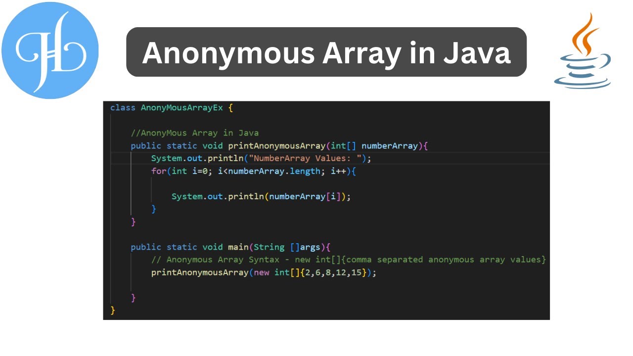 Anonymous Array In Java And It S Use With Example Youtube