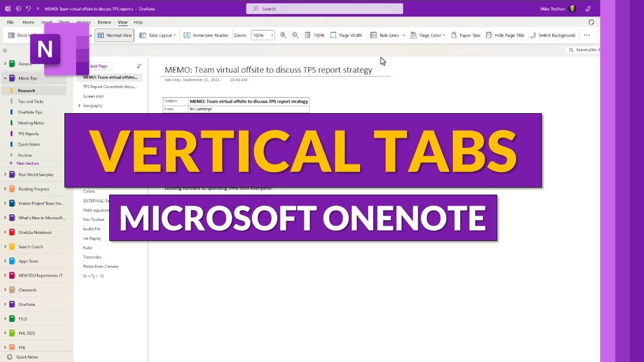 Vertical Tabs Layout In Microsoft Onenote 365 Desktop Youtube