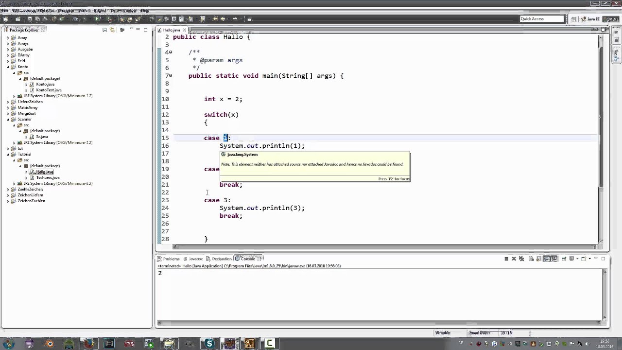 Java Eclipse Switch Case Anweisung Java Tutorial Youtube