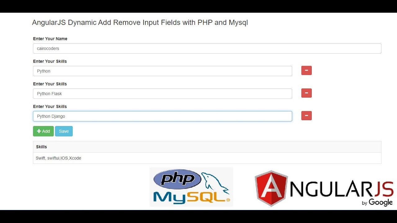 Angularjs Dynamic Add Remove Input Fields With Php And Mysql Youtube
