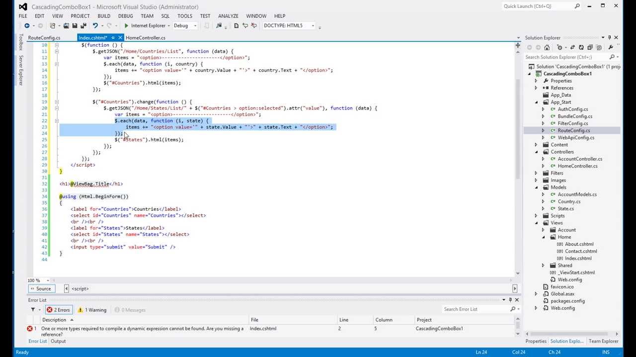 Asp Net Mvc 4 Cascading Drop Down List Youtube