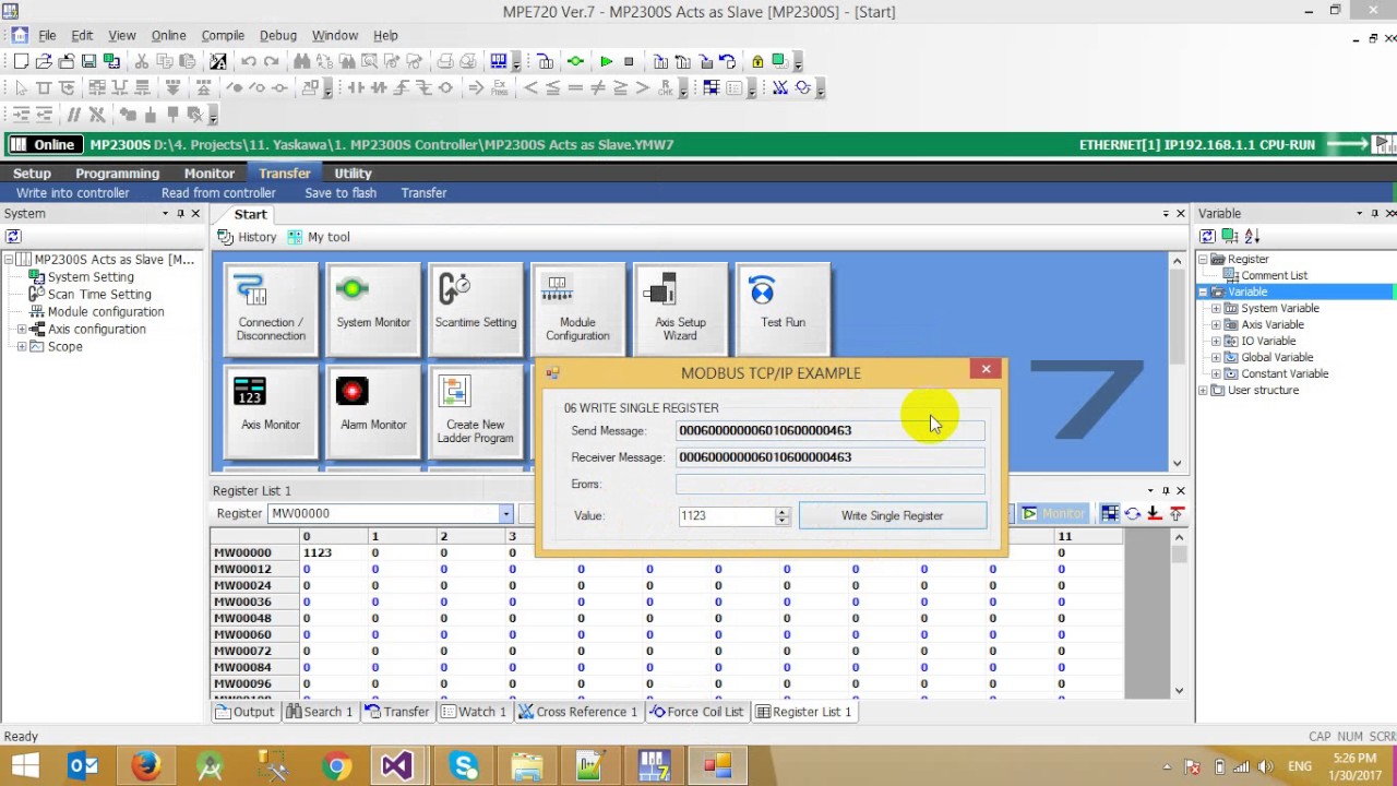 Pc Visual C As Modbus Tcp Ip Master Mp2300s Acts As Modbus Tcp Ip