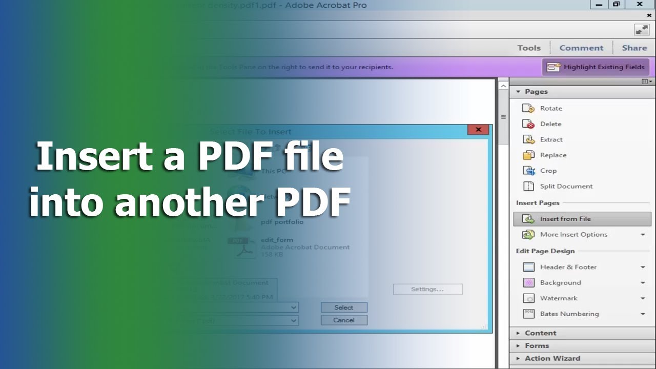 How To Insert A Pdf File Into Another Pdf File Using Adobe Acrobat Pro