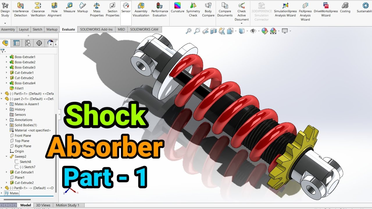 Shock Absorber Assembly Part 1 In Solidworks Youtube