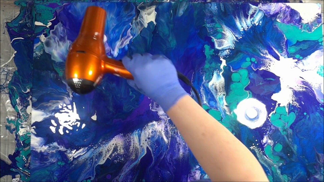Huge Ocean Theme Acrylic Pour With Hair Dryer 357 Fluid Artwork Youtube