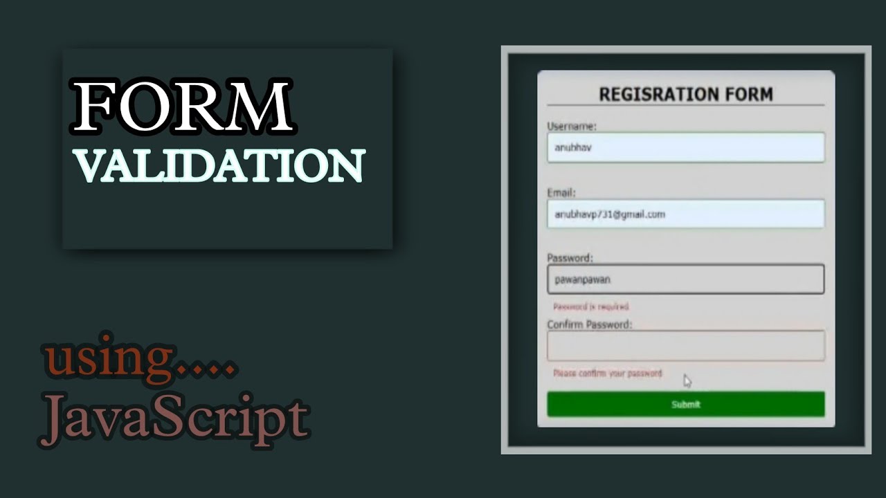 Form Validation Using Javascript Html Css And Javascript For