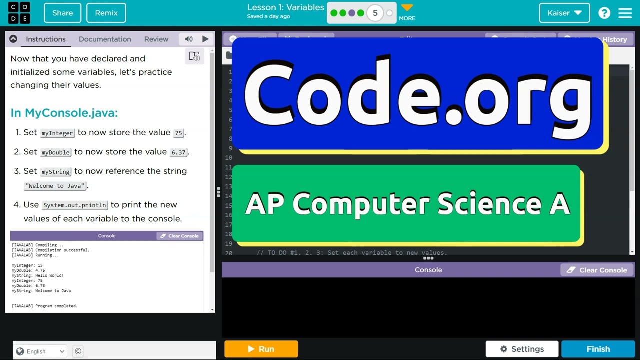Code Org Lesson 1 5 Variables Tutorial With Answers Unit 2 Computer