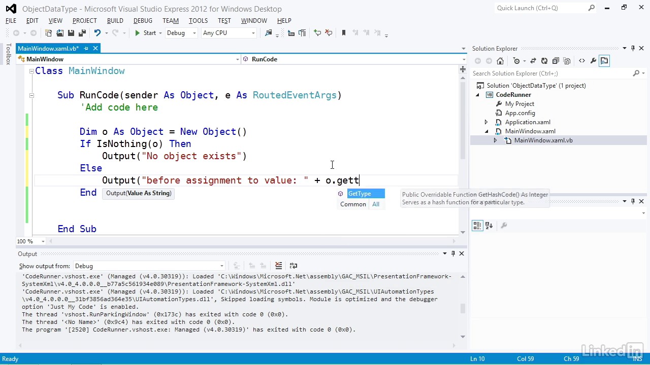 6 1 Object Data Type Visual Basic Essential Training Youtube