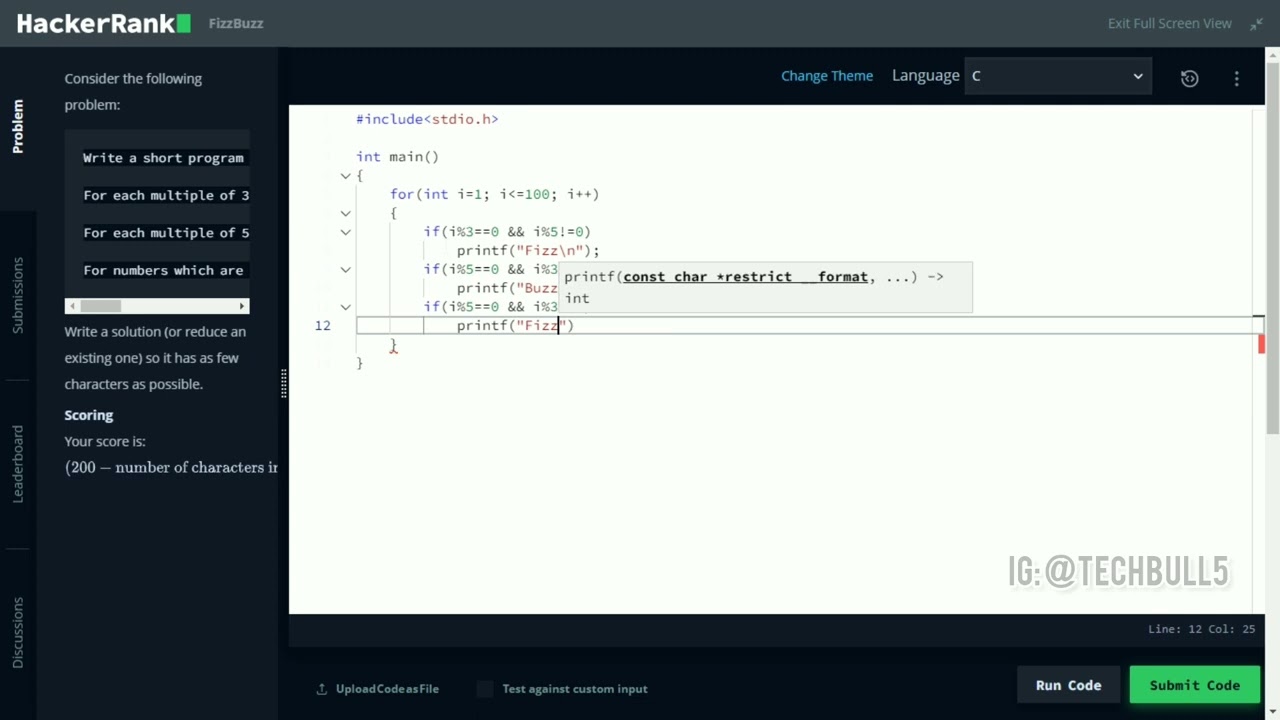 Fizzbuzz Hackerrank Problem In C Programing Language Youtube