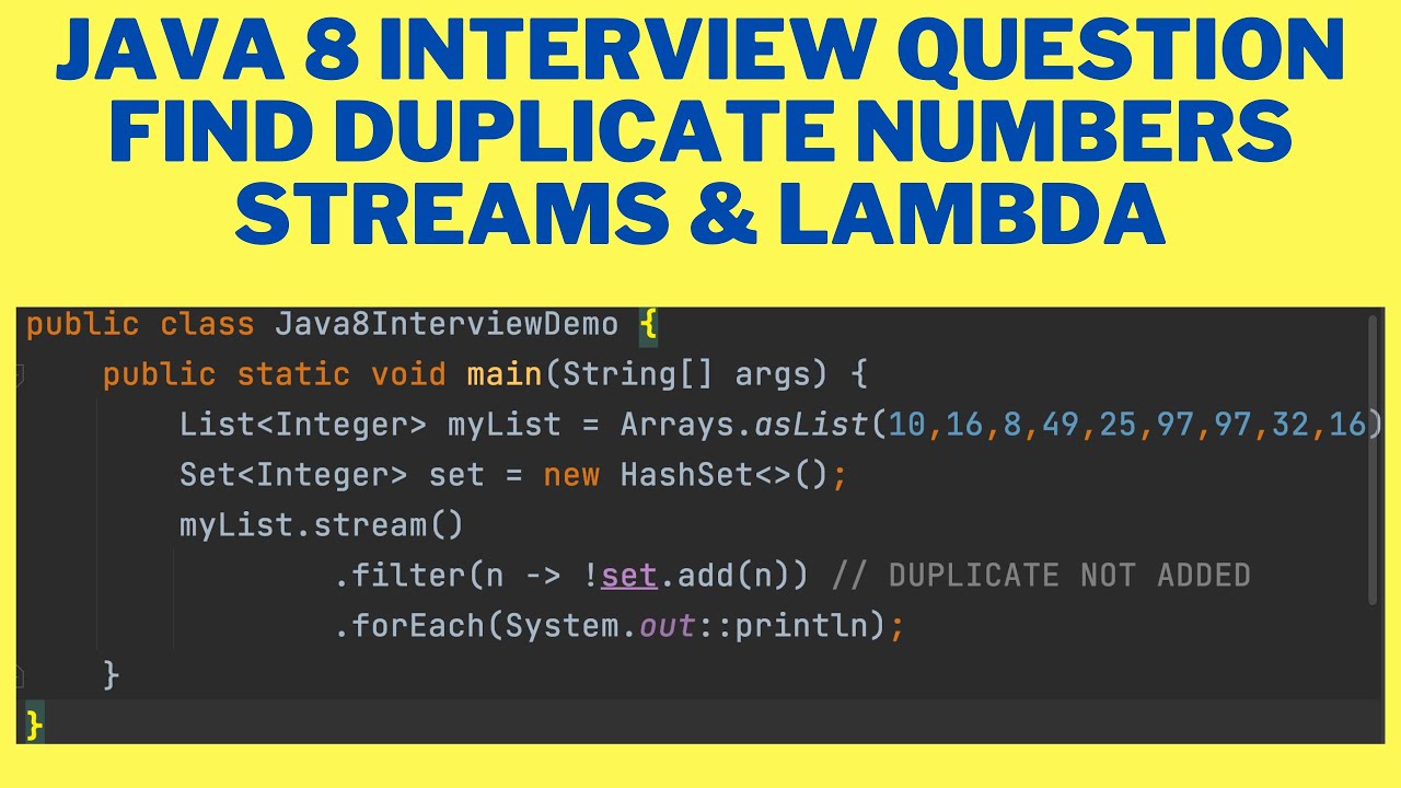 Java 8 Interview Question Find Duplicate Integers List In Java Using