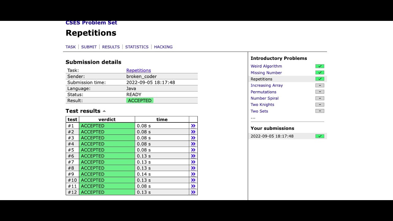 Cses Repetitons Solution Youtube