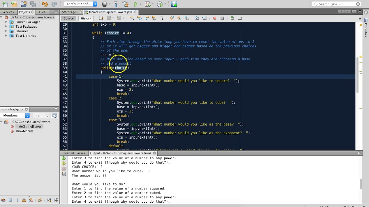 Java Programming Using The Math Library For Cubes Squares And Powers
