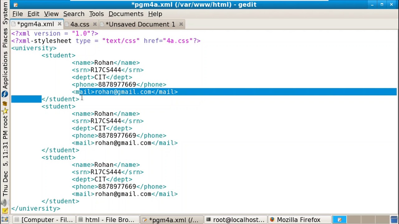 Xml With Css Student Information Youtube