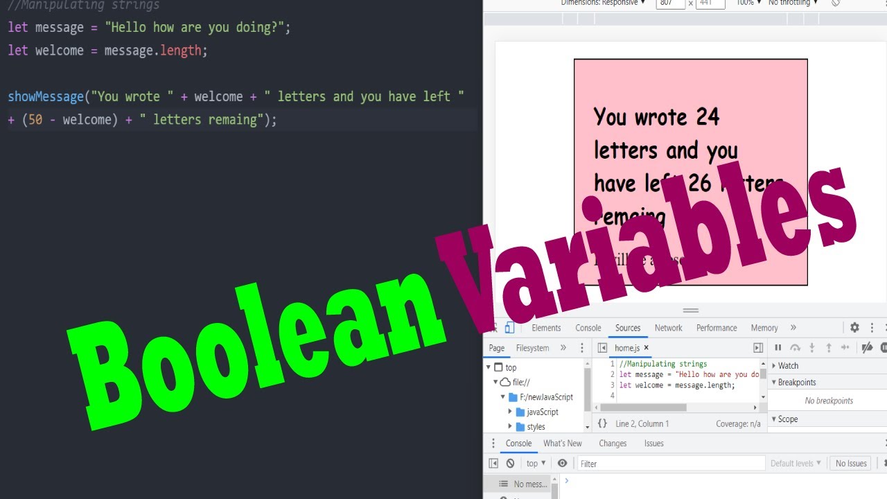 Javascript Tutorials Boolean Variables 11 Youtube