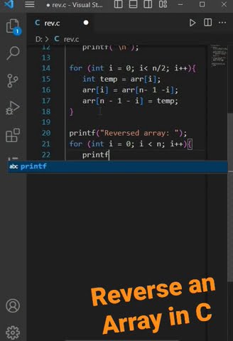 Reverse An Array In C Reverse Array In C Using For Loop C Program