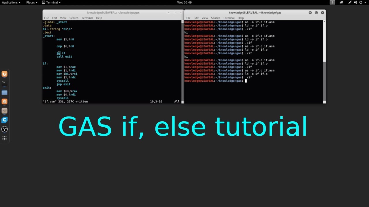 Gas X64 Gnu Assembler Conditional Statement Tutorial In Linux Youtube