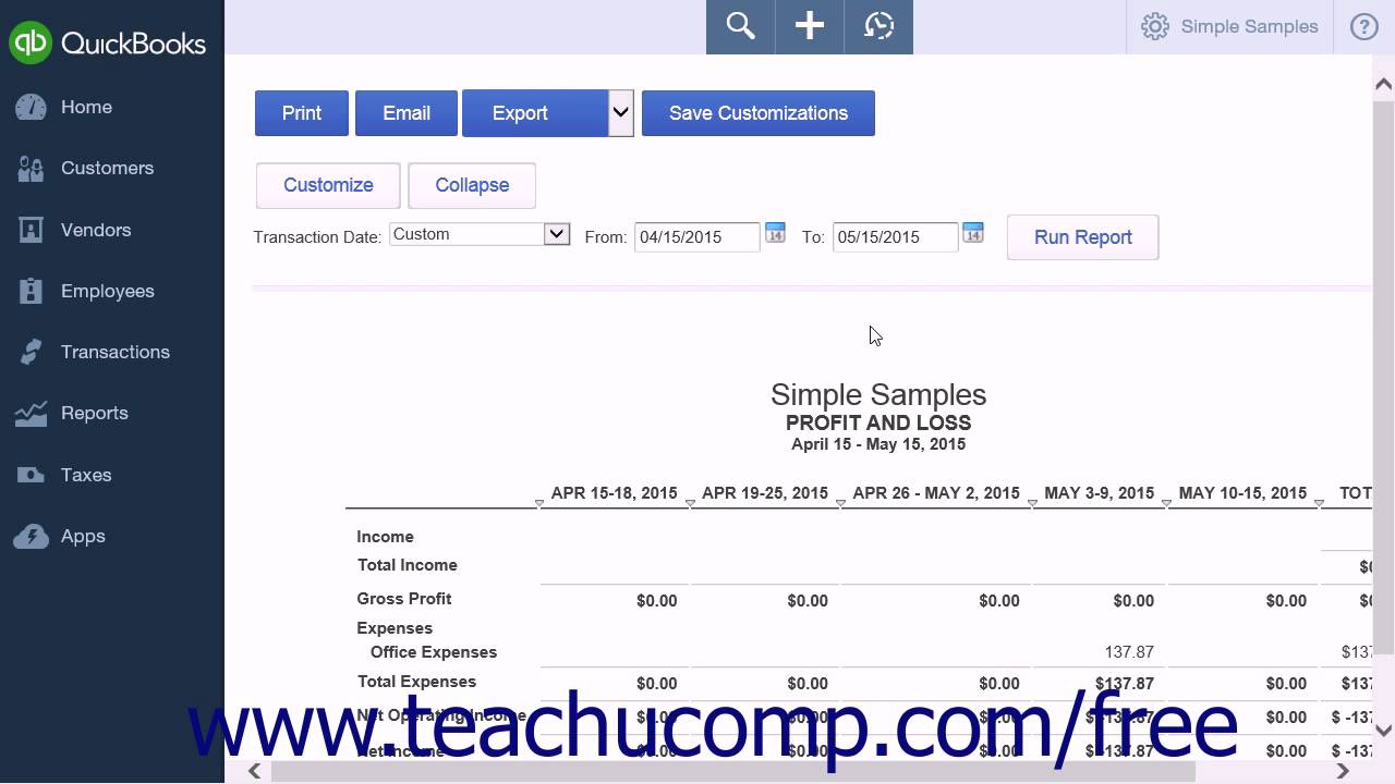 Quickbooks Online Plus 2015 Tutorial The Profit Loss Section In Home