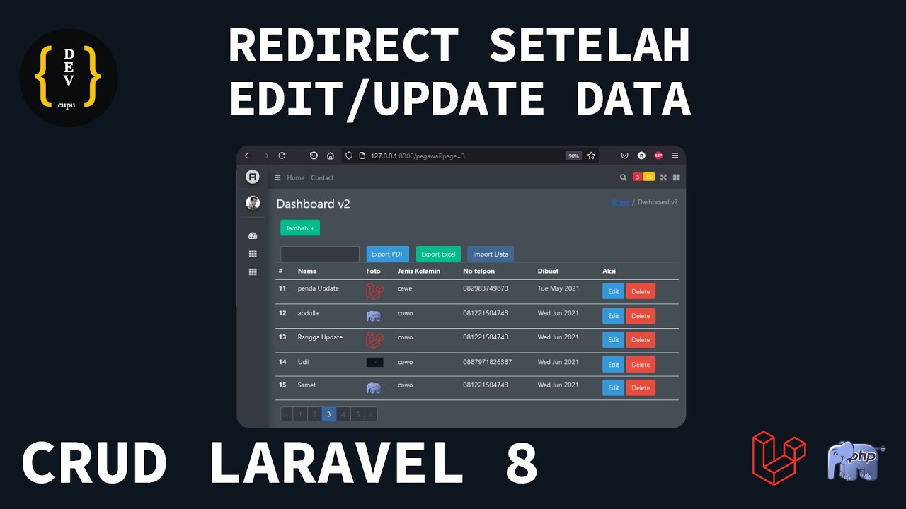 Crud Laravel 8 Part 23 Redirect Setelah Edit Update Data Laravel 8