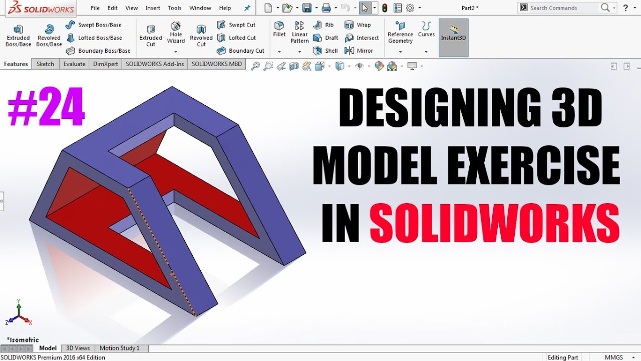 Solidworks Tutorial Designing 3d Model Exercise 24 Youtube