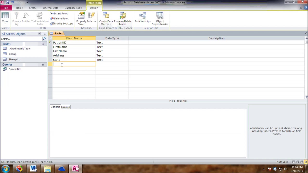 Create Table Using Design View Youtube