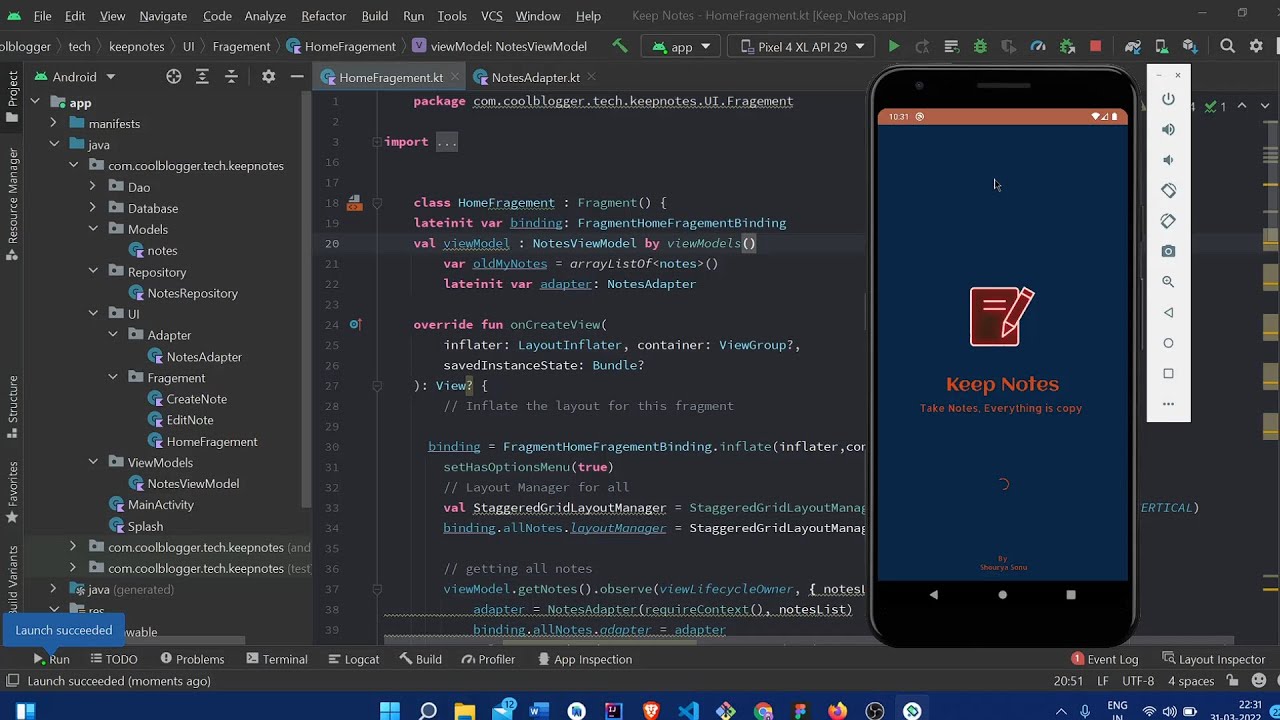 Notes App In Kotlin Android Studio Android Kotlin Mvvm Dao