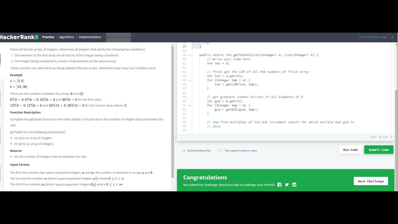 Between Two Sets Hackerrank Youtube