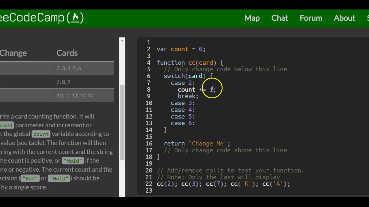 Counting Cards Freecodecamp Basic Javascript Youtube