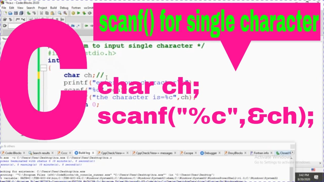 Scanf To Input Single Character In C Program Part 8 Youtube