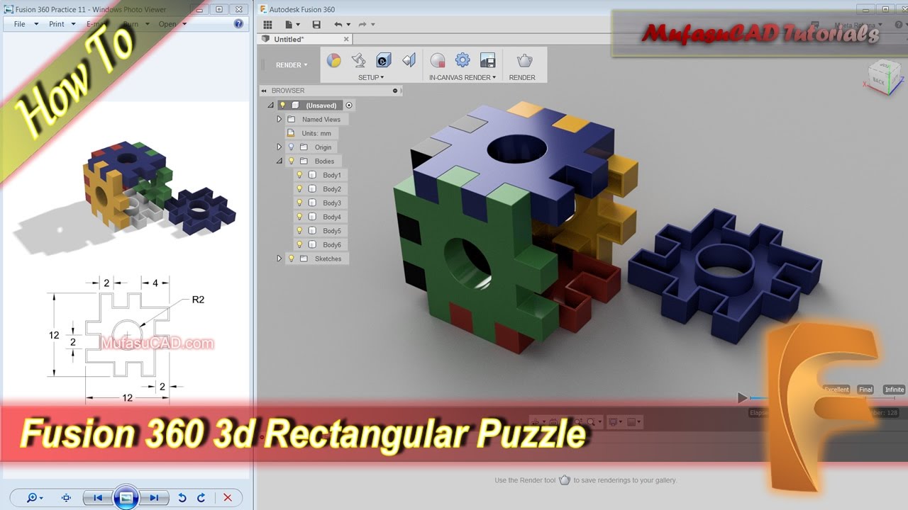 Fusion 360 3d Rectangular Puzzle Tutorial Beginner Practice 11 Youtube