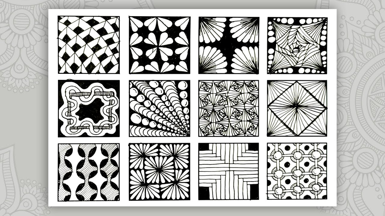 12 Zentangle Patterns 12 Doodle Patterns 12 Patrones Mandalas Youtube