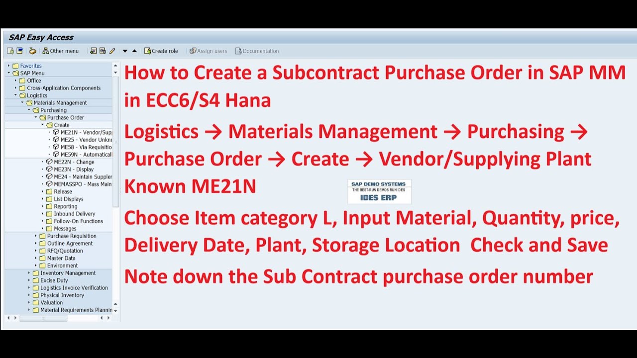 How To Create A Subcontract Purchase Order In Sap Mm In Ecc6 S4 Hana