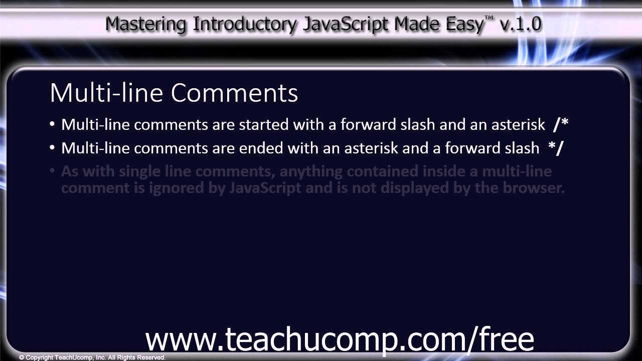 Javascript Training Tutorial Multi Line Comments Youtube