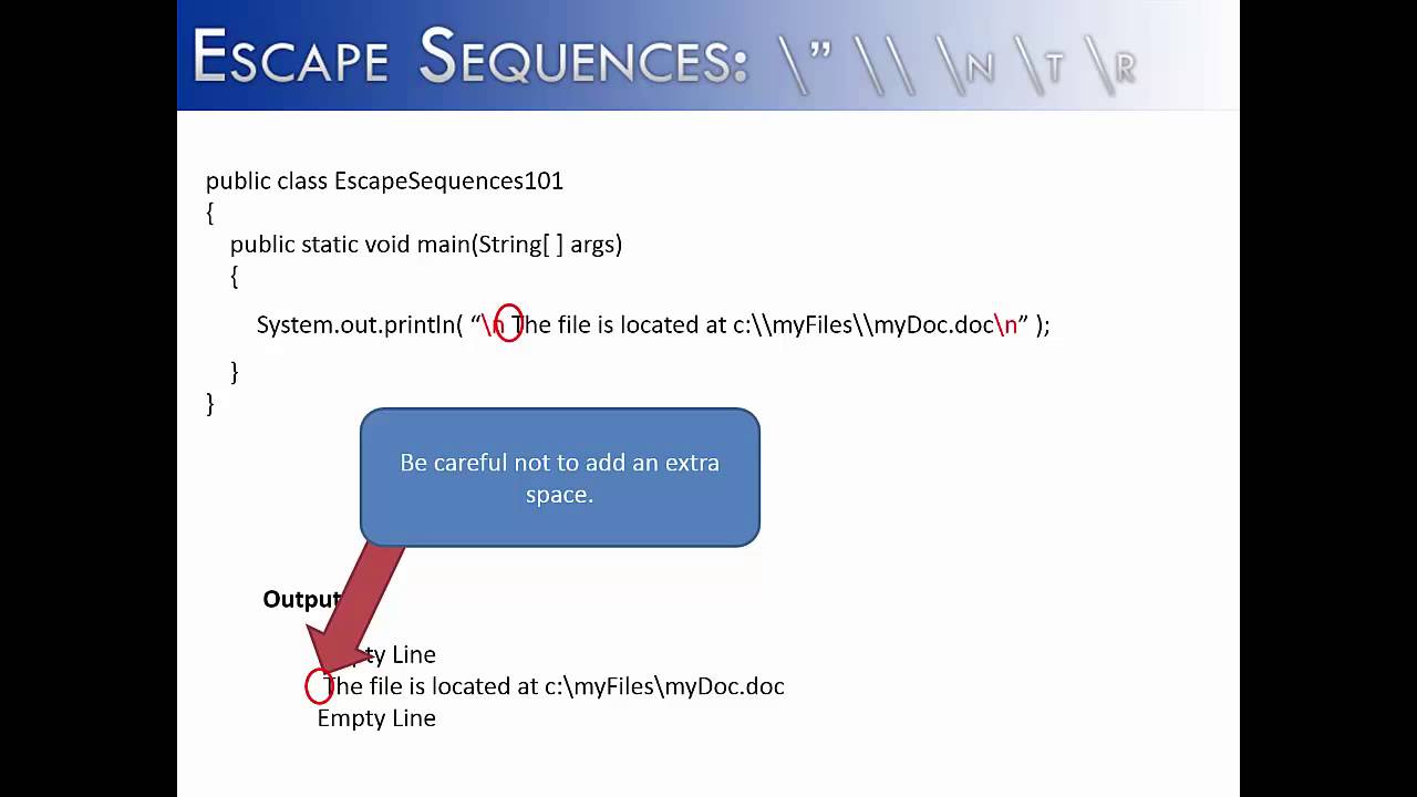 Escape Sequences N T R Java Youtube