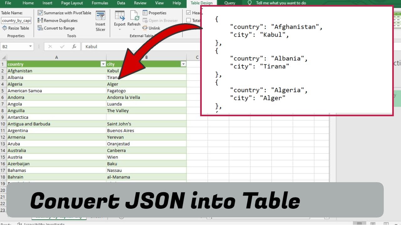 How To Convert Json File Into Excel Table Youtube