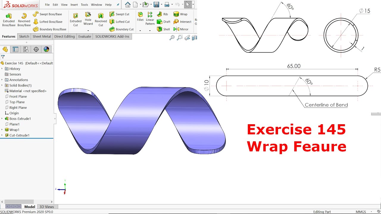 Solidworks Tutorial Exercise 145 Wrap Feature Youtube